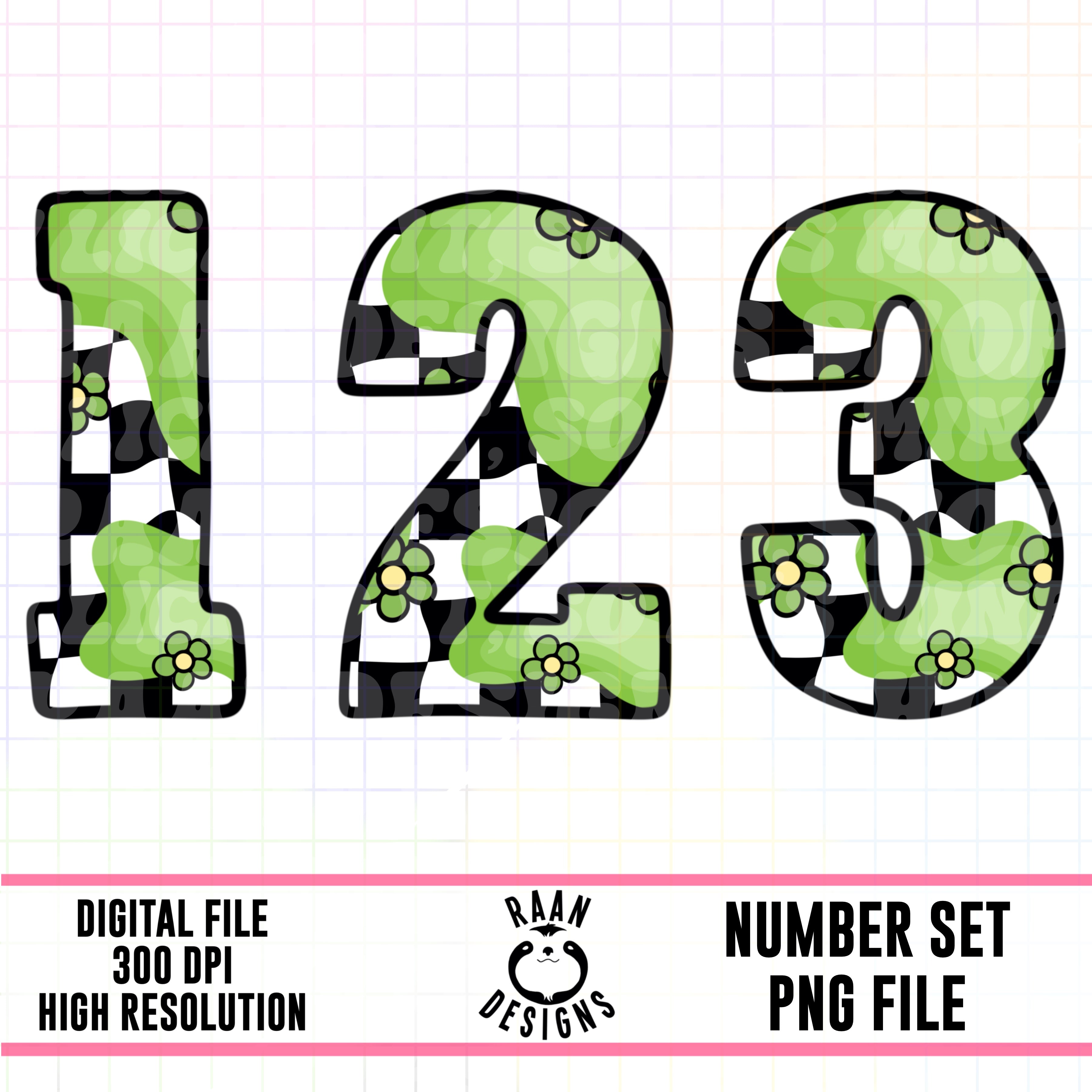 Green Retro Floral Checker-Number Set – RAAN Designs